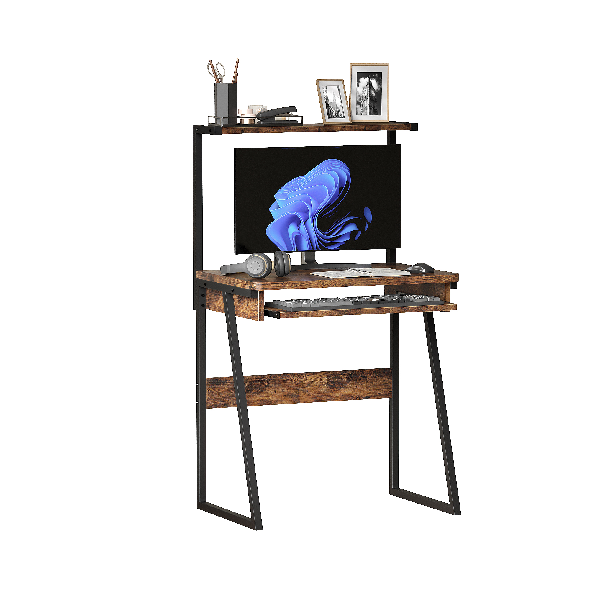 48 Inch Tall Computer Desk with Keyboard Tray for Small Spaces Home ...